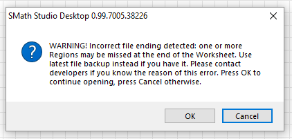 Unexpected end of file has occurred - SMath